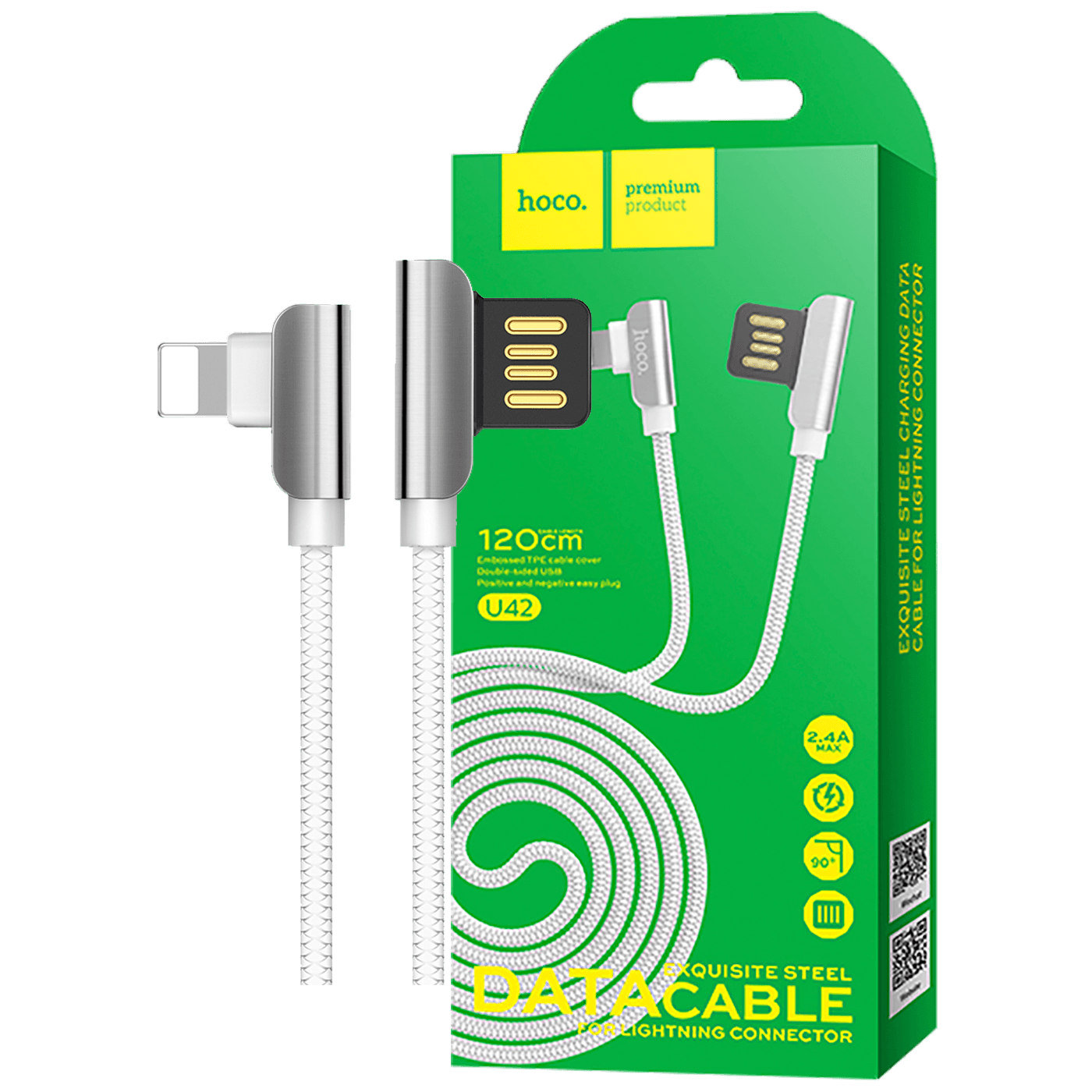 USB kabl za iPhone, Lightning kabl, 1.2 met., 2.4 A,bijela - hoco ...